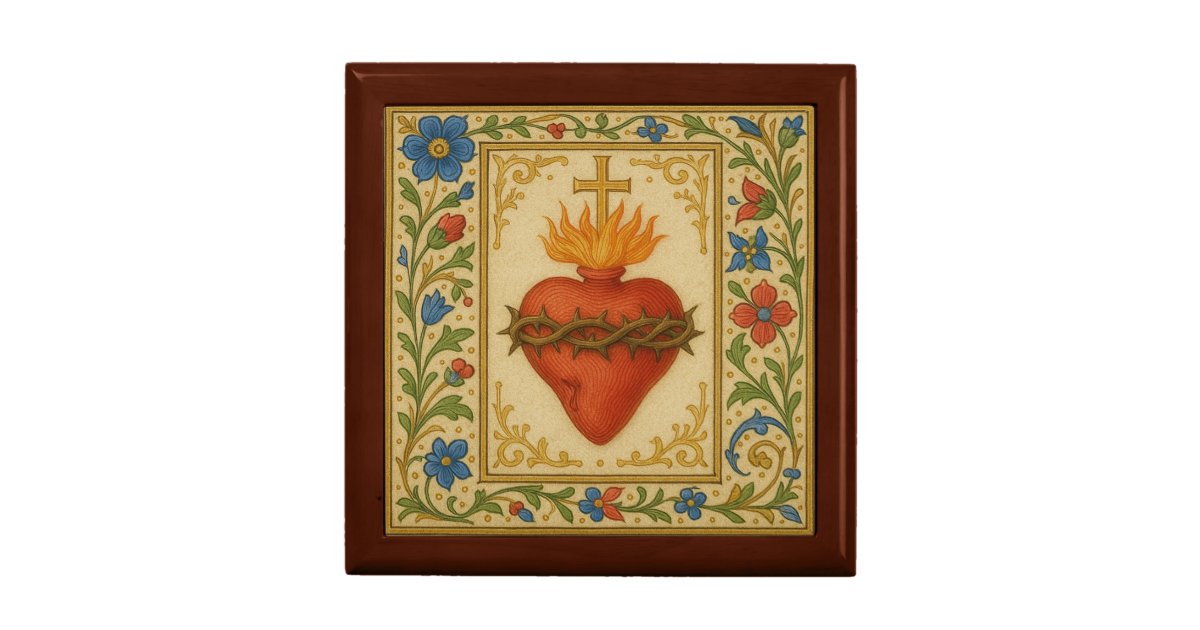 Sacred Heart Catholic Floral Religious Rosary Gift Box | Zazzle