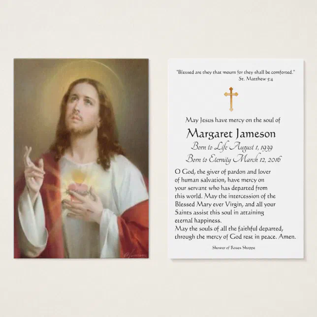 Sacred Heart Catholic Funeral Memorial Holy Card - | Zazzle
