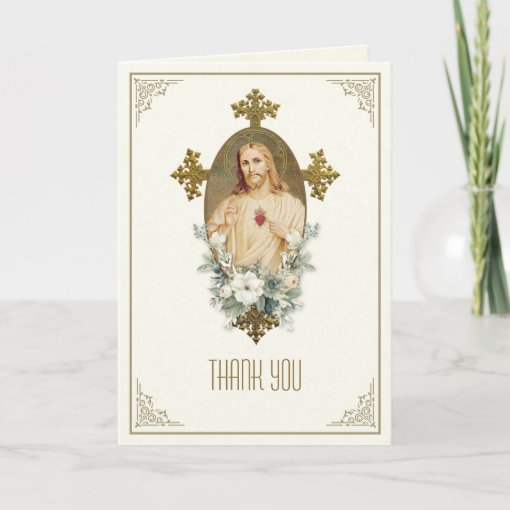 Sacred Heart Jesus Funeral Condolence Thank You | Zazzle