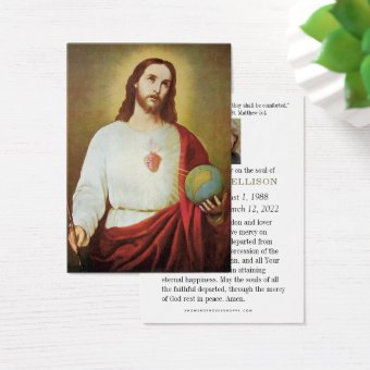 Sacred Heart Jesus Funeral Memorial Prayer | Zazzle