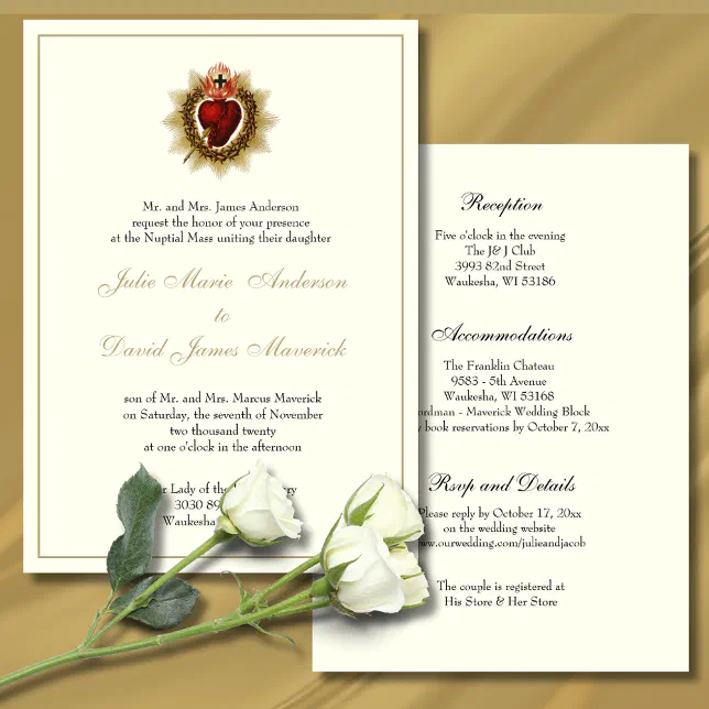 Sacred Heart of Jesus Catholic Wedding Combo Invitation | Zazzle