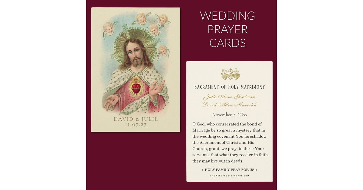 Sacred Heart of Jesus Catholic Wedding Prayer Card | Zazzle