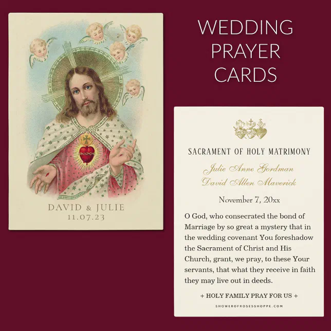 Sacred Heart of Jesus Catholic Wedding Prayer Card | Zazzle