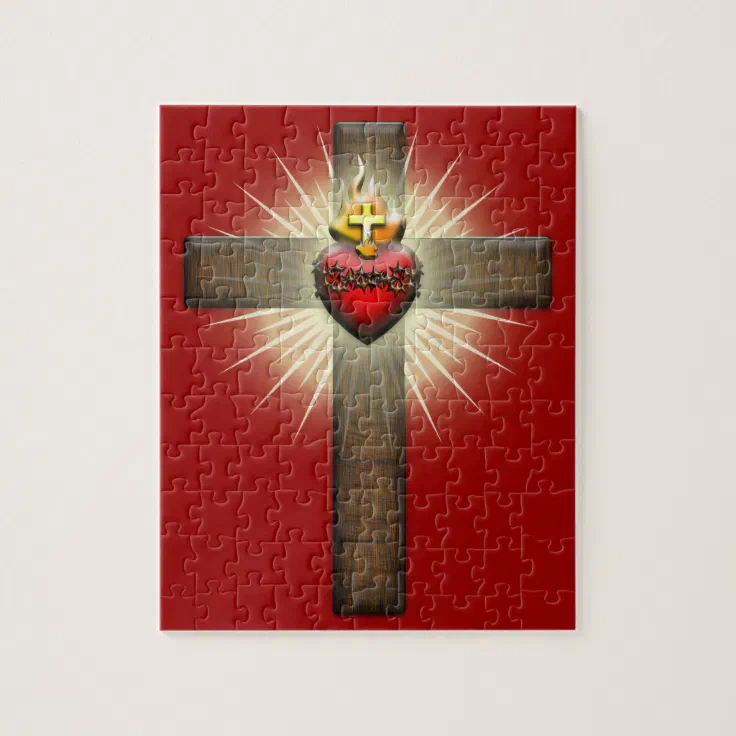 Sacred Heart of Jesus Cross Jigsaw Puzzle | Zazzle