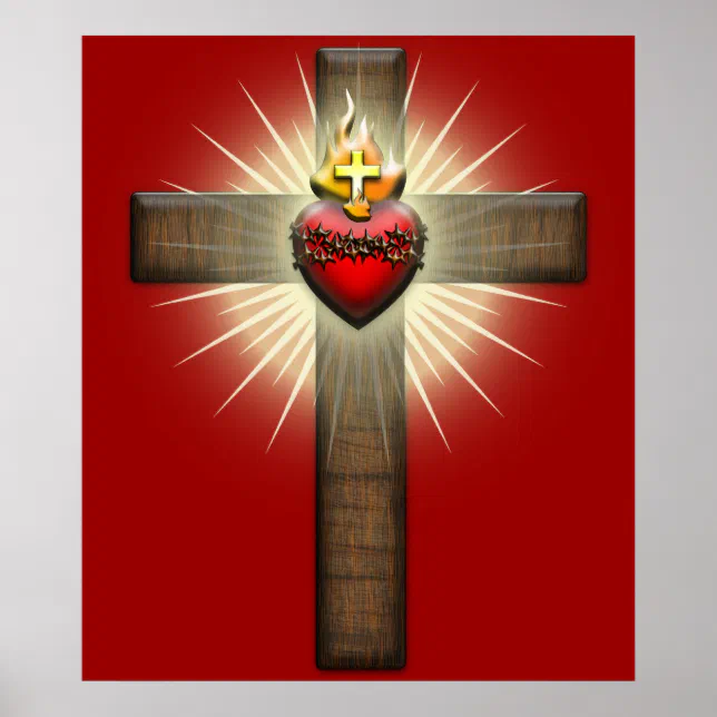 Sacred Heart of Jesus Cross Poster | Zazzle