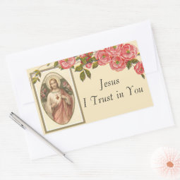 Sacred Heart of Jesus Floral Border Rectangular Sticker | Zazzle