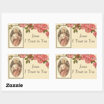 Sacred Heart of Jesus Floral Border Rectangular Sticker | Zazzle