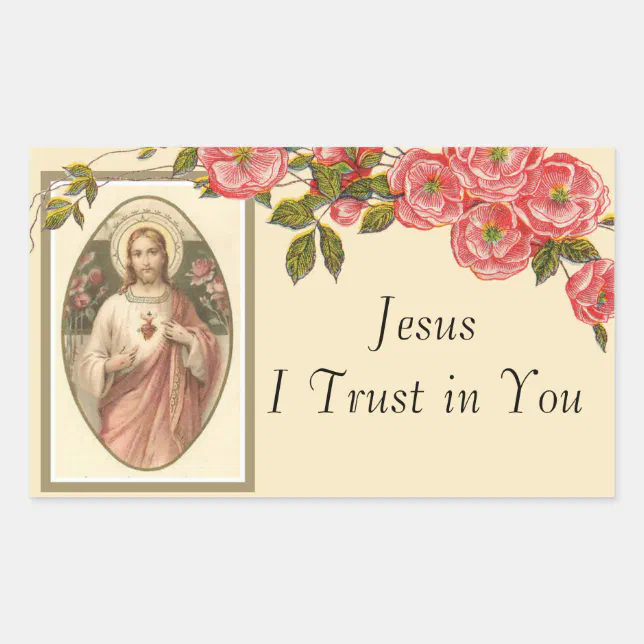 Sacred Heart of Jesus Floral Border Rectangular Sticker | Zazzle