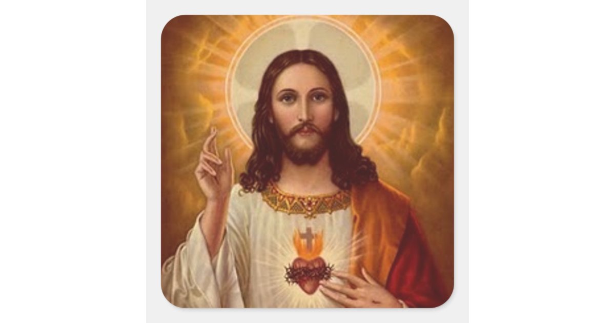 Sacred Heart of Jesus Square Sticker | Zazzle