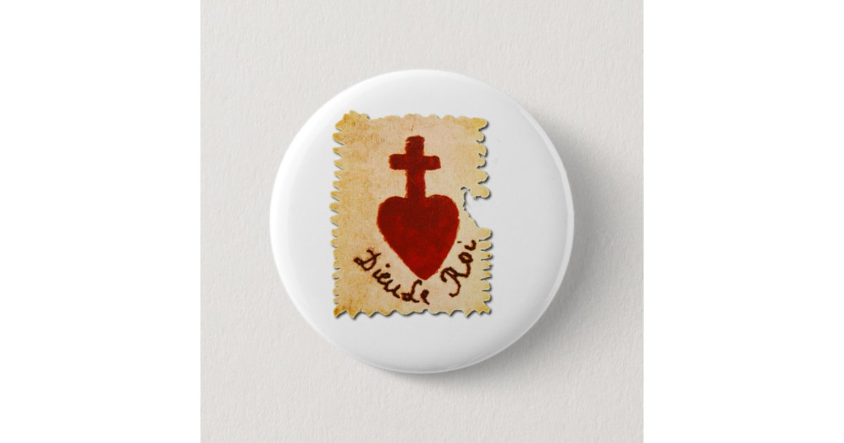 Sacred Heart Vendée Dieu, le Roi Catholic Button | Zazzle