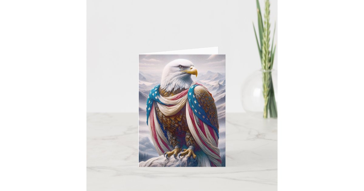 Sad Bald Eagle With American Flag Card | Zazzle