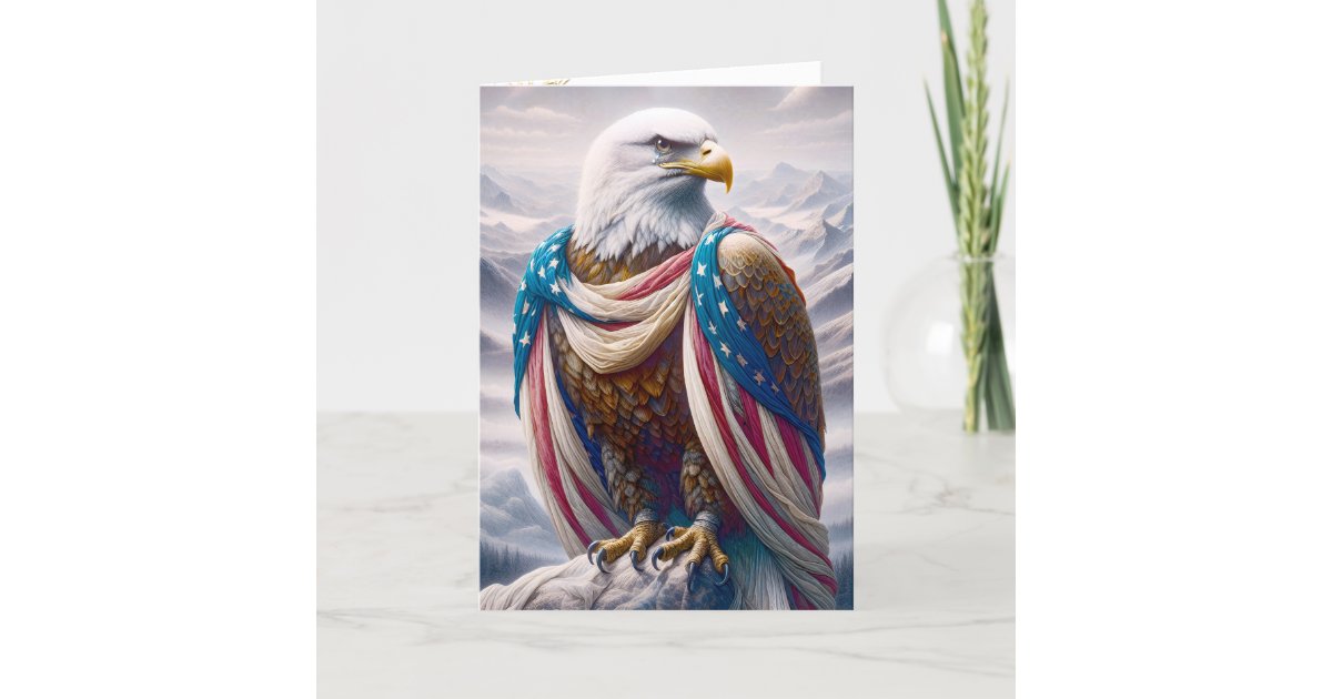 Sad Bald Eagle with Flag 4th of July Card | Zazzle