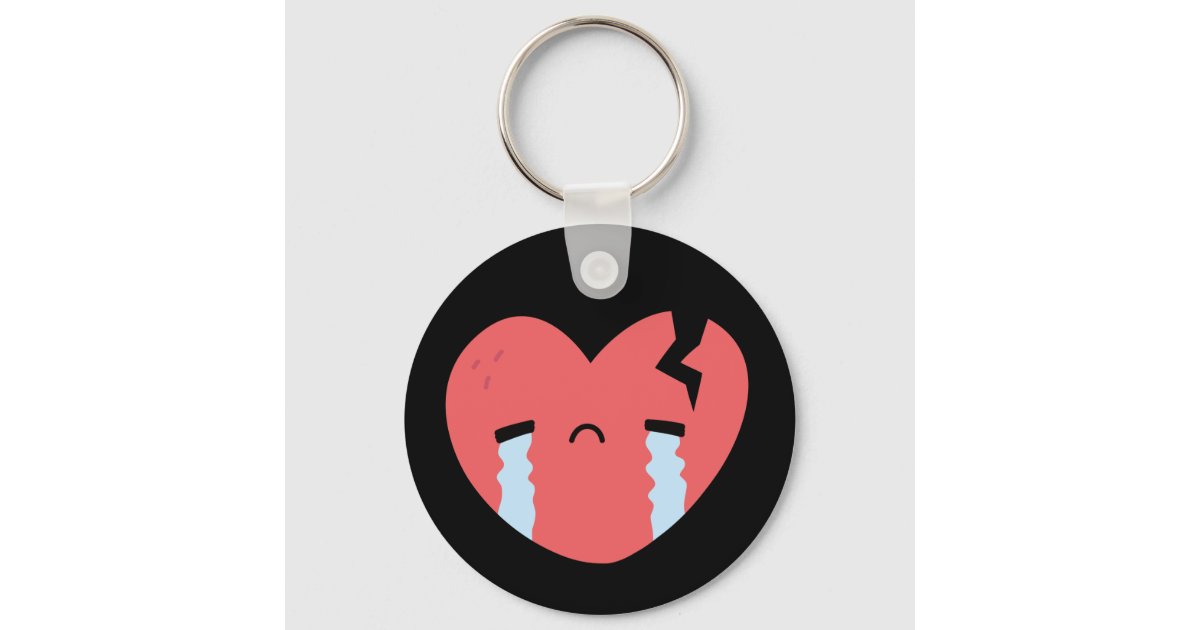 Sad Crying Broken Heart Face Emoji Black Keychain | Zazzle