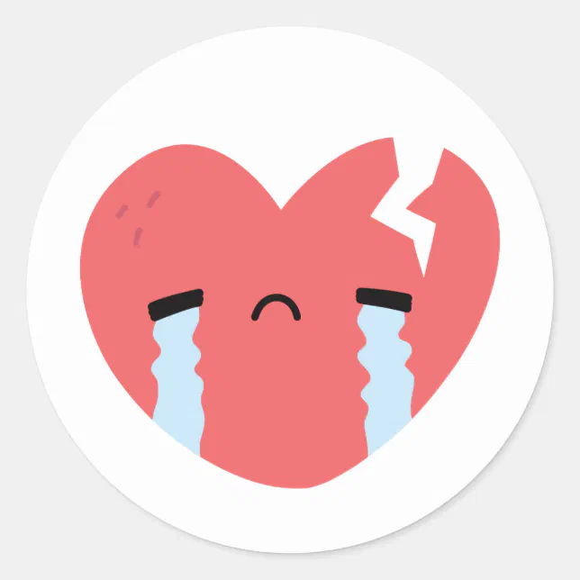 Sad Crying Broken Heart Face Emoji Classic Round Sticker | Zazzle