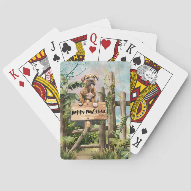 Sad Dog On Fence Happy Paw's Day Poker Cards | Zazzle