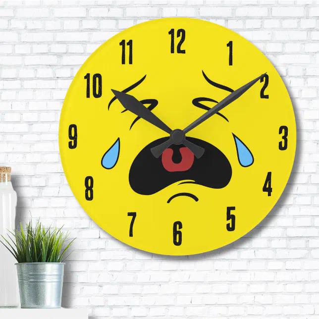 Sad Face Emoji Round Clock | Zazzle