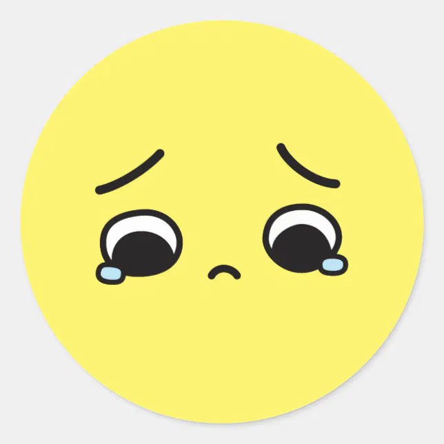 Sad Face Feeling Down Emoji Yellow Classic Round Sticker | Zazzle