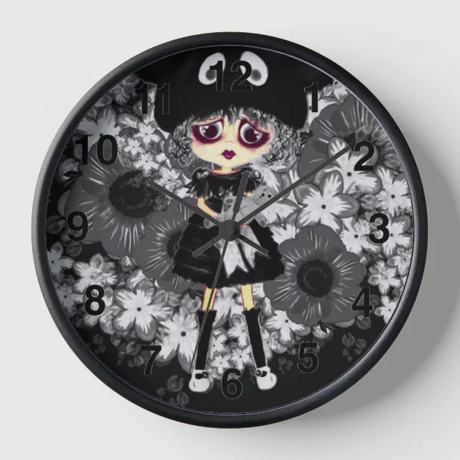 Sad Goth Girl - Kawaii Chibi cartoon Large Clock | Zazzle
