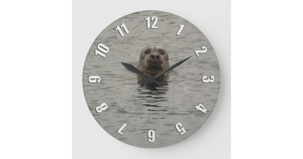Sad Harbour Seal in the Rain Wildlife Art Large Clock | Zazzle
