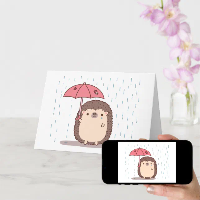 Sad Hedgehog With Umbrella In Rain, Farewell Card | Zazzle
