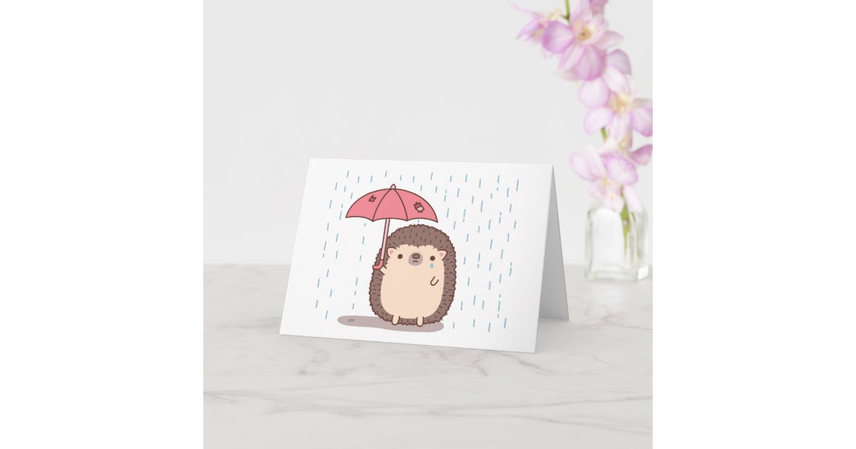 Sad Hedgehog With Umbrella In Rain, Farewell Card | Zazzle