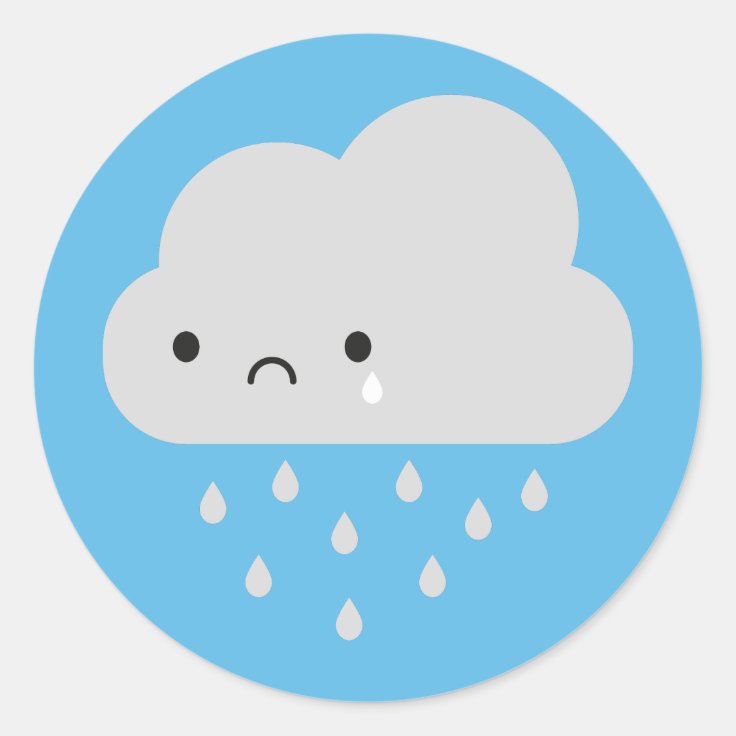 Sad Kawaii Rain Cloud Classic Round Sticker | Zazzle