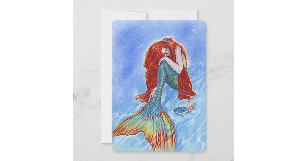 sad mermaid underwater flat notecard | Zazzle