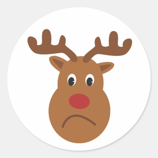 Sad Reindeer Christmas Round Sticker, Glossy Classic Round Sticker ...