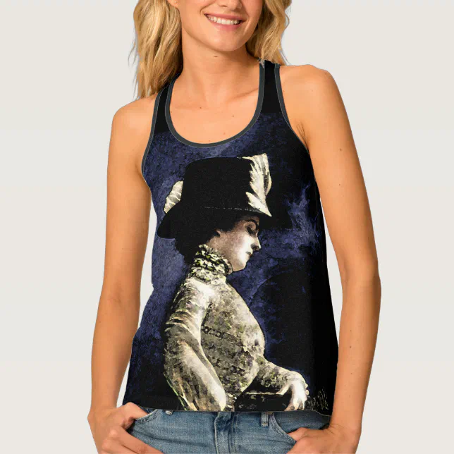 Sad Vintage Victorian Woman with Feather Hat Tank Top | Zazzle