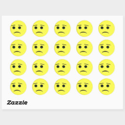 Sad Yellow Face Sicker Classic Round Sticker | Zazzle