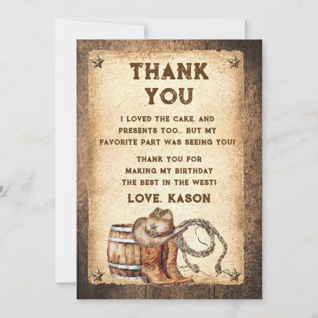 Saddle Up Country Western Cowboy Thank You Card | Zazzle