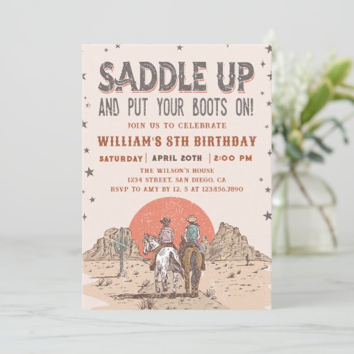 Saddle Up Cowboy Western Birthday Country Boots Invitation | Zazzle