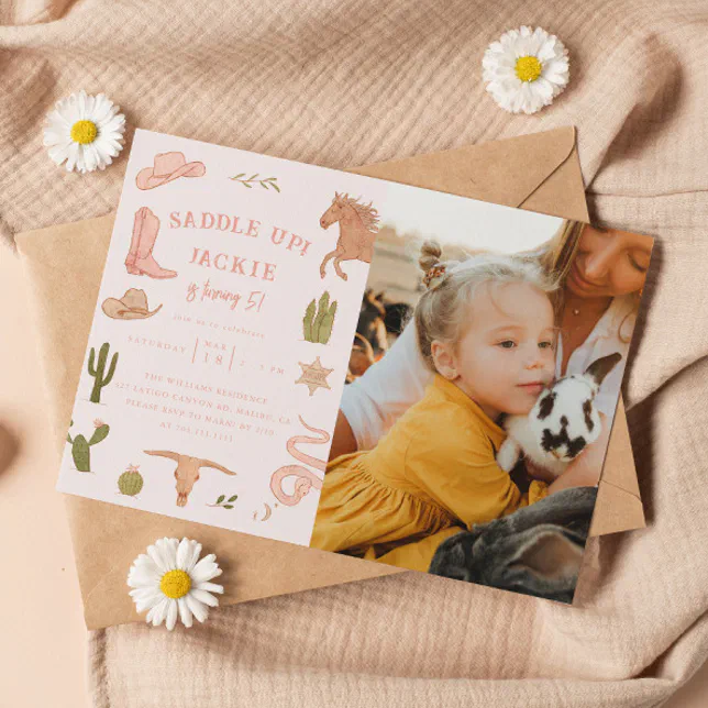Saddle Up Cowgirl Birthday Party Photo Invitation | Zazzle