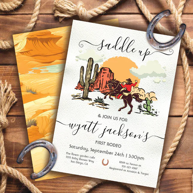 Saddle up First Rodeo Cowboy Birthday Party Invitation | Zazzle