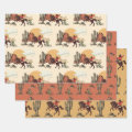 Saddle up First Rodeo Cowboy Retro Woodcut Wrapping Paper Sheets | Zazzle