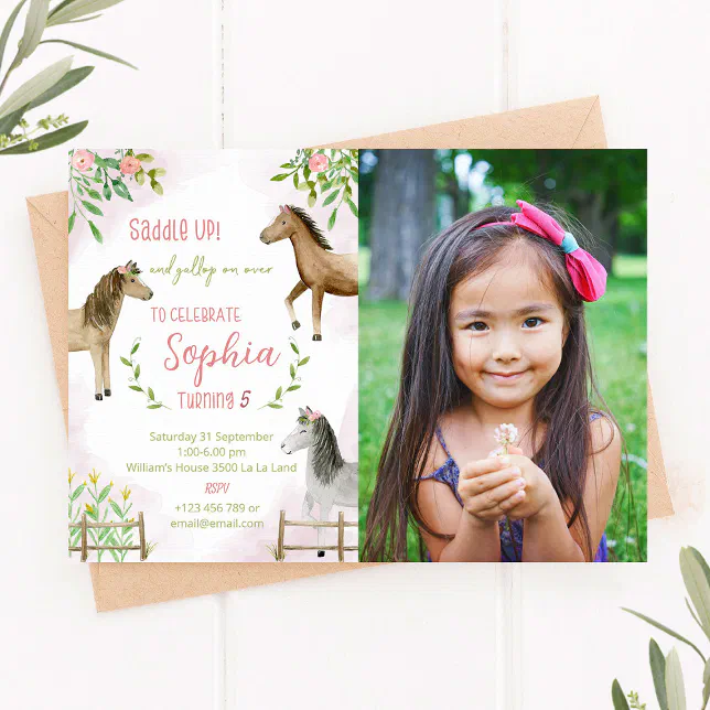 Saddle Up, Horse Birthday Photo Invitation | Zazzle
