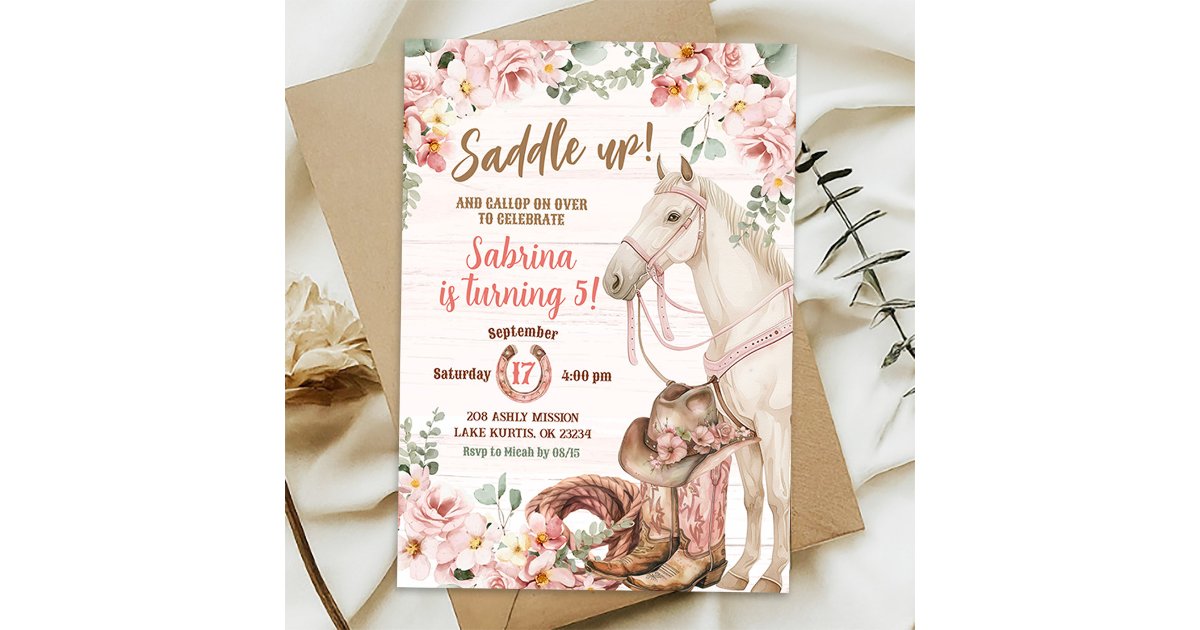 Saddle Up Horse Cowgirl Birthday Invitation | Zazzle