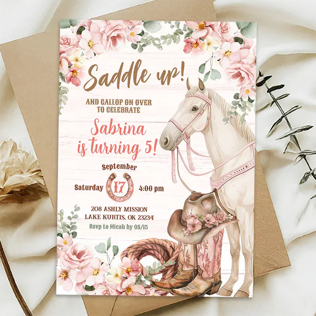 Saddle Up Horse Cowgirl Birthday Invitation | Zazzle