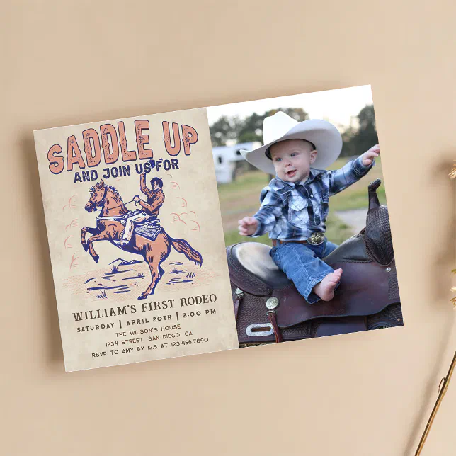 Saddle Up Western Cowboy Rodeo Birthday Photo Invitation | Zazzle