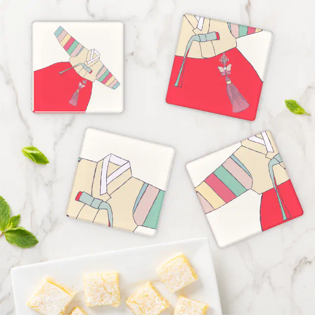 Saekdong Hanbok Inspired by Korean Tradition Coaster Set | Zazzle