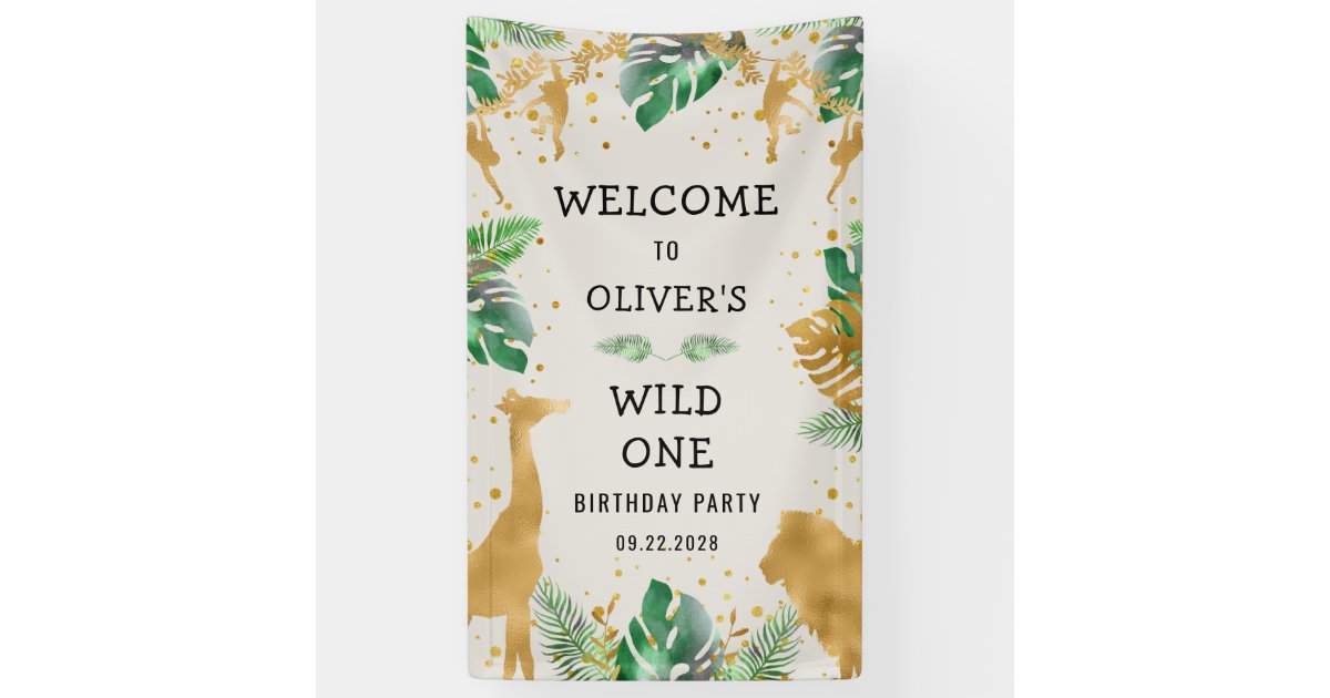 Safari 1st Birthday Party Green Ecru Welcome Banner | Zazzle