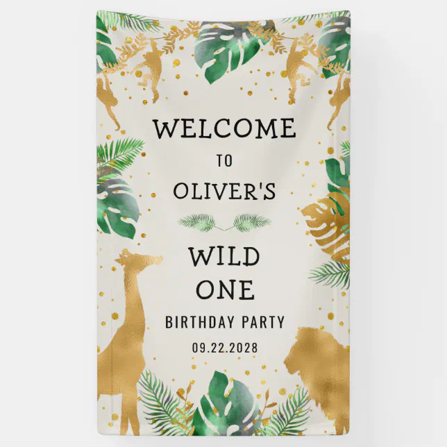 Safari 1st Birthday Party Green Ecru Welcome Banner | Zazzle