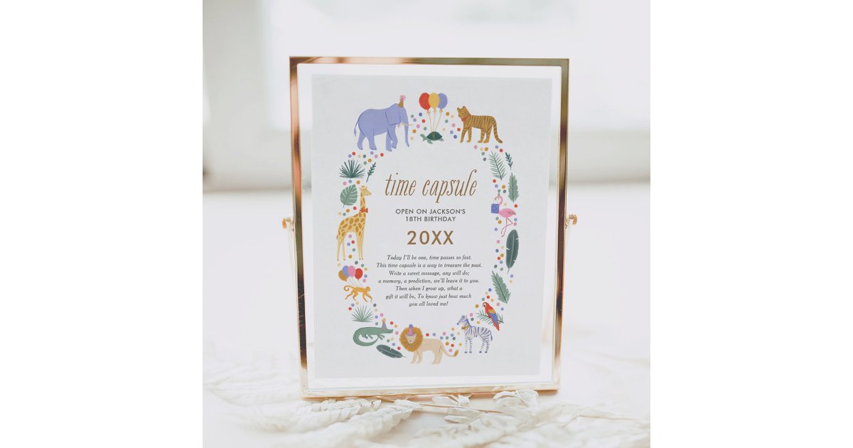 Safari 1st Birthday Party Time Capsule Sign | Zazzle