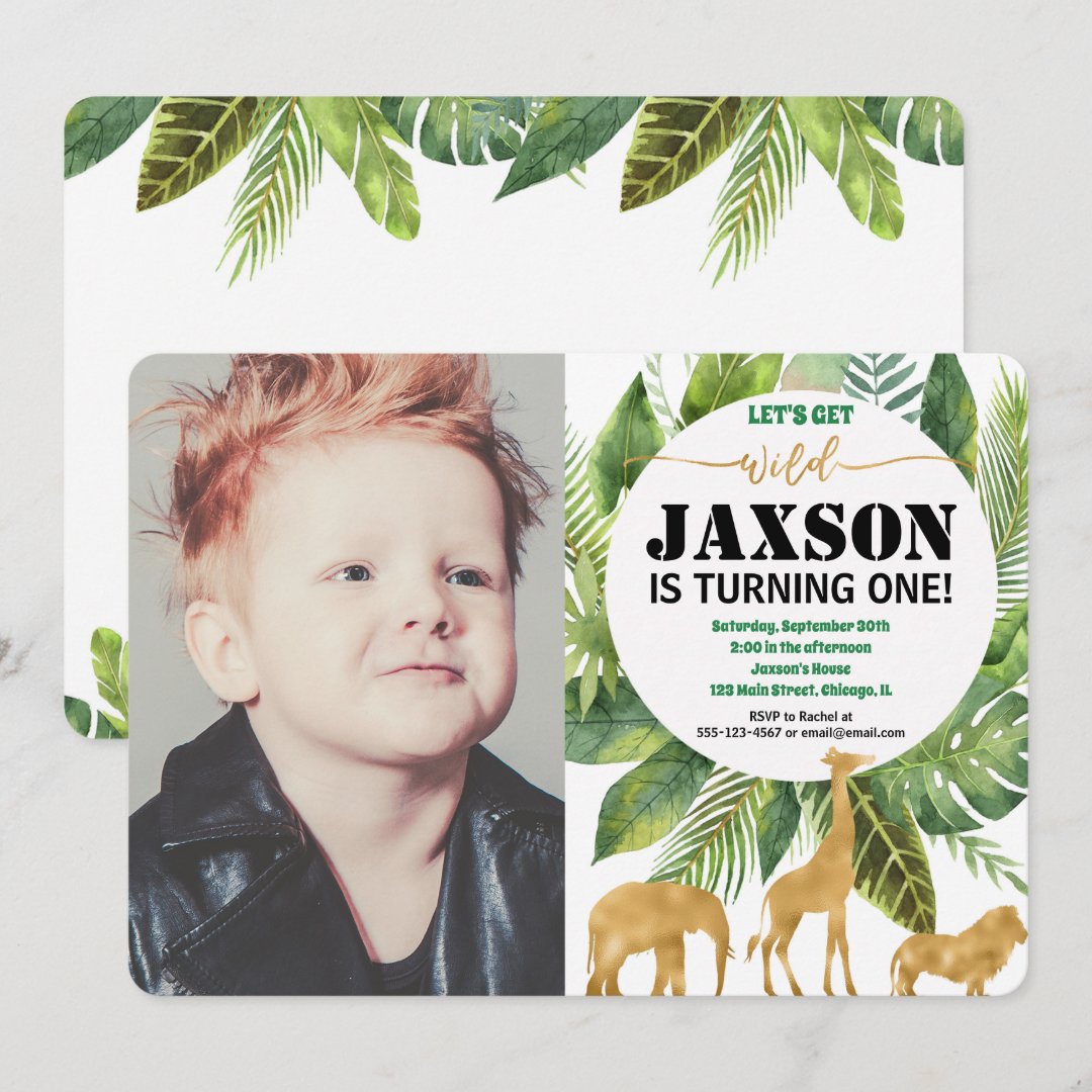 Safari 1st first birthday invitation boy photo | Zazzle
