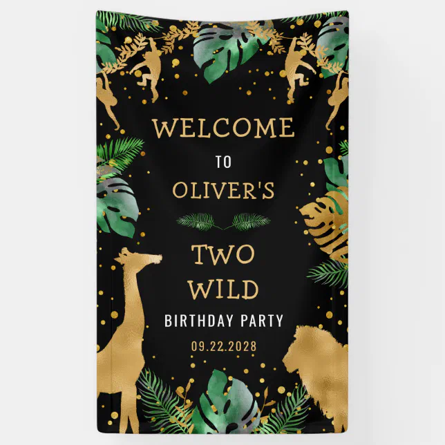 Safari 2nd Birthday Party Green Gold Black Welcome Banner | Zazzle