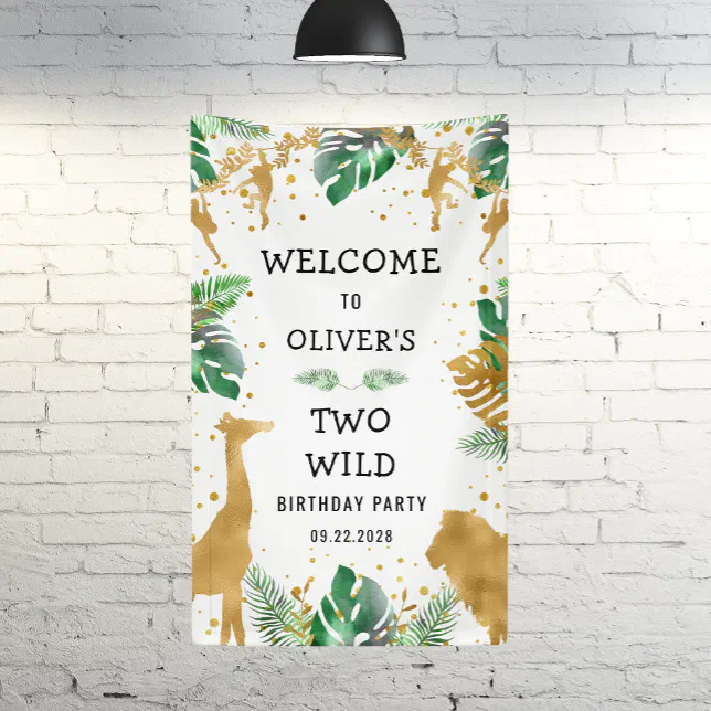 Safari 2nd Birthday Party Green Gold Welcome Banner | Zazzle