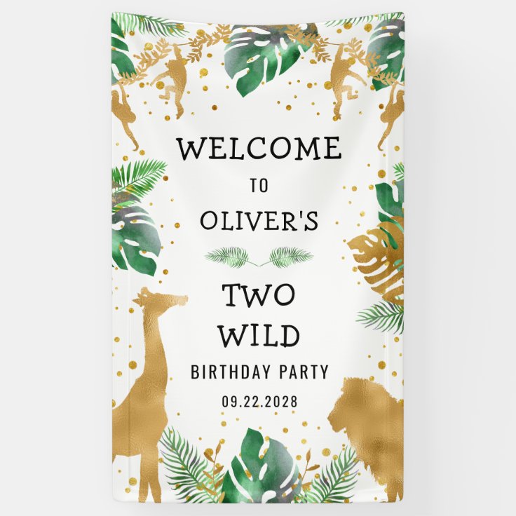 Safari 2nd Birthday Party Green Gold Welcome Banner | Zazzle