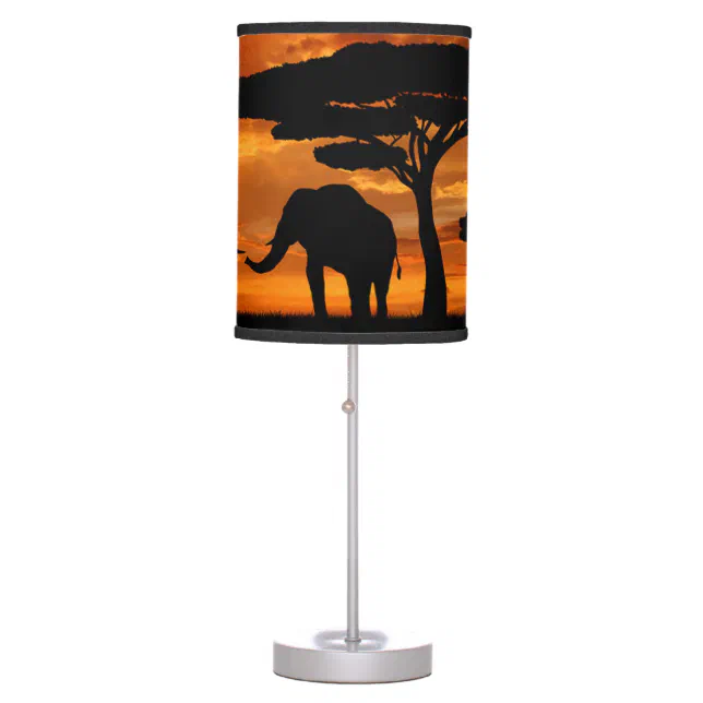 Safari African Baobab tree elephant silhouette Table Lamp | Zazzle