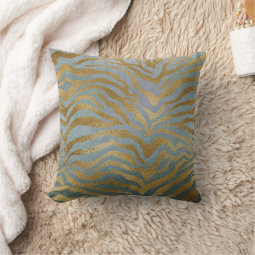 Safari African Teal Gold Glam Zebra Animal Skin Throw Pillow | Zazzle
