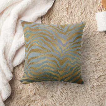 Safari African Teal Gold Glam Zebra Animal Skin Throw Pillow | Zazzle